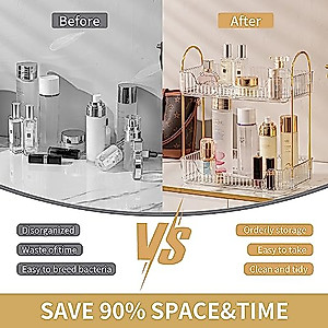 YCIA&DONE Bathroom Organizer Countertop 2 Tiers, Makeup Organizer Counter Storage, Skincare Cosmetics Shelf, Perfume Holder for Vanity Tray, Kitchen Organizers and Storage(Clear White)