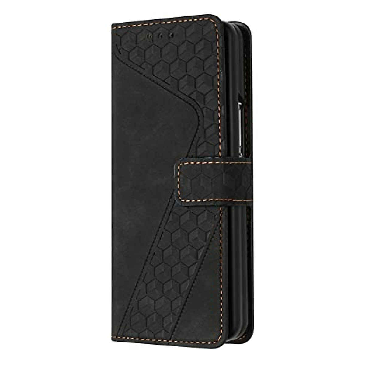 ONV Wallet Case for Samsung Galaxy Z Fold 3 - Cube Skin Flip Phone Case with Wrist Strap Card Holder Magnet Leather + Inner Shell Flip Stand Cover for Samsung Galaxy Z Fold 3 [HX] -Black