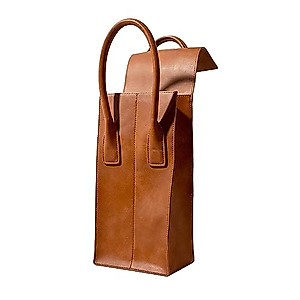 Wine Tote Carrier Bag | 2 Bottle - Vegan Leather, Soft Suede Interior Pouch with Divider - Great for Travel, BYOB, Wine Tastings, Parties, Gifts, Hygge