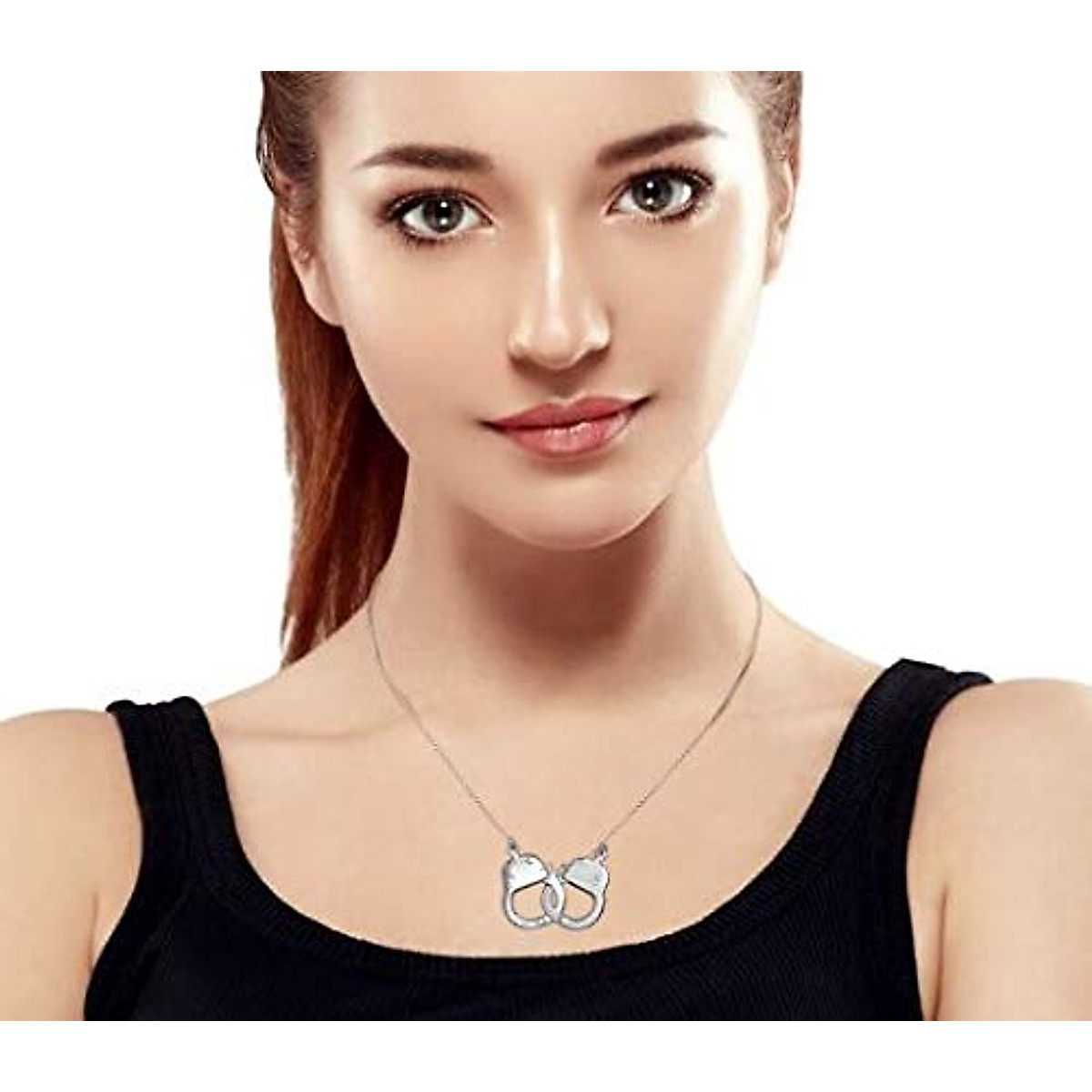 Unisex Punk Rocker Biker Jewelry Large Handcuff Statement Necklace Stainless Steel Pendant For Men Women 22 Inch