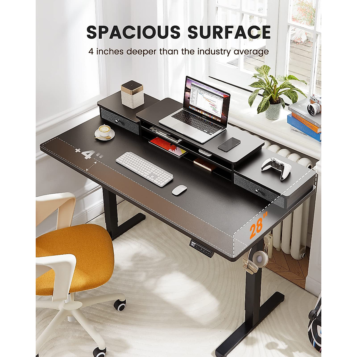 ErGear Electric Standing Desk with Double Drawers, 55x28 Inches Adjustable Height Sit Stand Up Desk, Home Office Desk Computer Workstation with Storage Shelf, Black