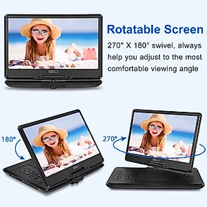 YOOHOO 16.9" Portable DVD Player with 14.1" Swivel HD Large Screen, DVD Player Portable with 6Hrs Playtime, Last Memory, Support USB/SD Card/Sync TV, Region-Free, Support Multiple Discs, Black