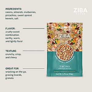 Ziba Foods Trail Mix - Sweet Apricot Kernels, Mulberries, Raisins, Almonds & Pistachios - Non-GMO, Vegan, Whole 30 Friendly & Paleo - High in Fiber, Iron & Antioxidants - Sweet & Savory, Pack of 6