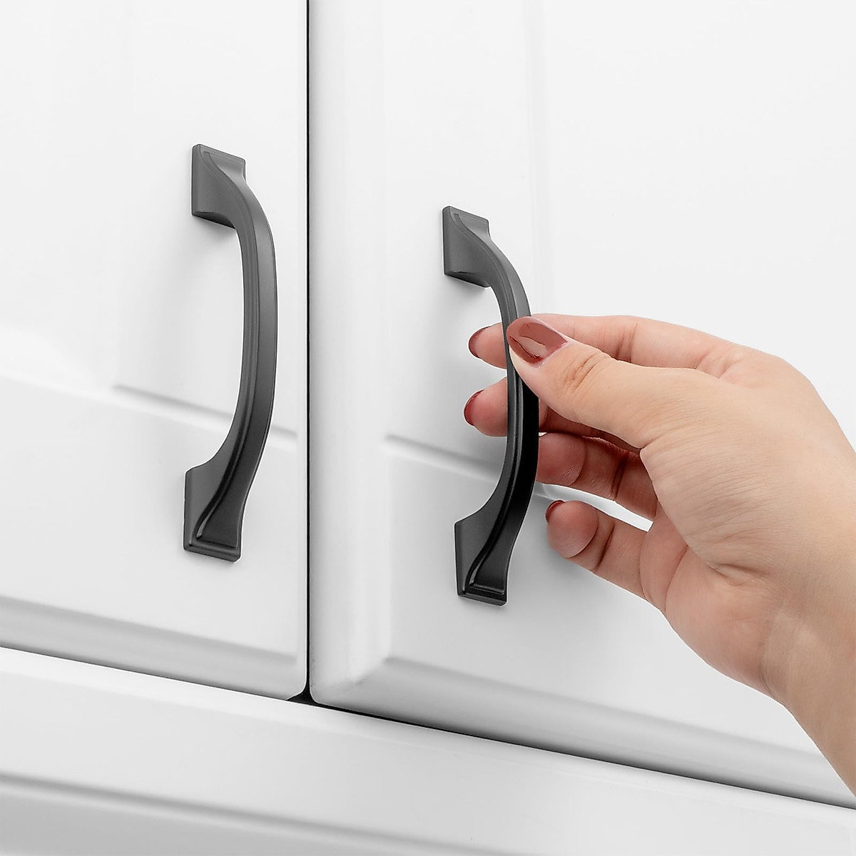 KOOFIZO Square Foot Craftsman Cabinet Bow Pull - Black Furniture Handle, 3 Inch/76mm Screw Spacing, 10-Pack for Kitchen Cupboard Door, Bedroom Dresser Drawer, Bathroom Wardrobe Hardware