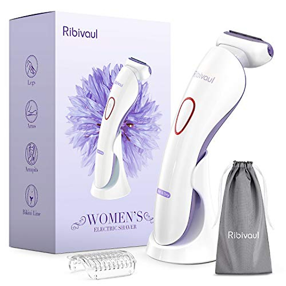 Electric Shaver for Women, Ribivaul Women's Electric Razor for Legs and Underarms, Cordless Ladies Electric Razor for Women Pubic Hair, 3-Blade in 1 Foil Shaver and Bikini Trimmer, Wet & Dry Use, Blue