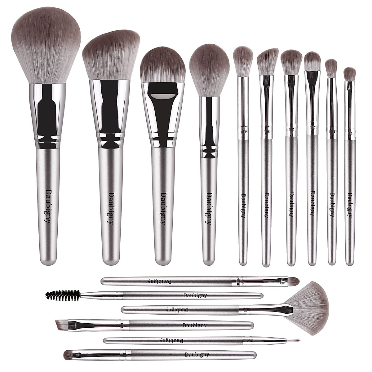 Makeup Brushes,Daubigny 16Pcs Silver Premium Synthetic Makeup Brush Set with Professional Foundation Brushes Powder Concealers Eye shadows Blush Makeup Brush for Perfect Makeup