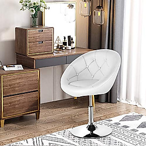 COSTWAY Vanity Chair, Contemporary Height Adjustable Makeup Chair with Chrome Frame, Tufted Round-Back, Modern Swivel Accent Chair for Lounge, Pub, Bar, White