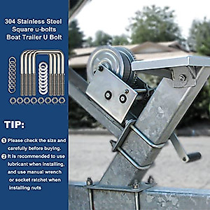 304 Stainless Steel Square U-Bolts Boat Trailer (1/2" D x 3-1/16" W x 5-5/16" L),U Bolt Fit 3" x 3" Square Trailer Frame(4PCS)