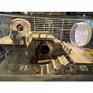Wooden Hamster Platform with Ladder, Hamster Playground, Bird Perches Cage Toys, Hamster Rat Guinea Pig Chinchilla Cage Accessories