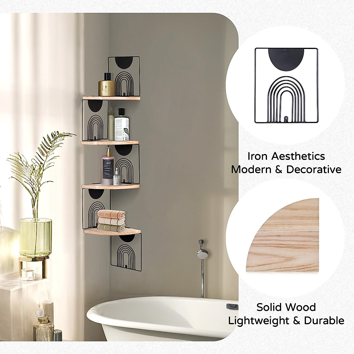 Walasis Corner Shelf Wall Mounted - 4 Tier Shelves Wall Decor for Bedroom Essentials Wood Hanging Shelves for Home Decorations