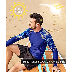 HUGE SPORTS Men's Rash Guard Long Sleeves UPF 50+ UV Sun Protection Quick Drying Splice Compression Swim Shirts(Tropical Style,L)