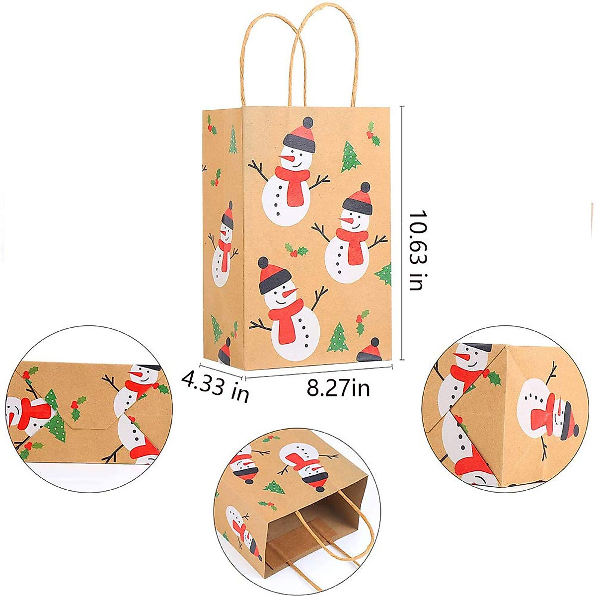 CCINEE Christmas Kraft Gift Bags,Xmas Assorted Paper Bags Bulk with Handles for Party Supplies,Pack of 24