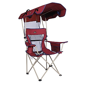Camping Brothers Camping Chair with Shade Canopy - Outdoor Folding Patio Chair - Includes Retractable Sun Shade, Cup Holder, Side Pockets (Maroon)
