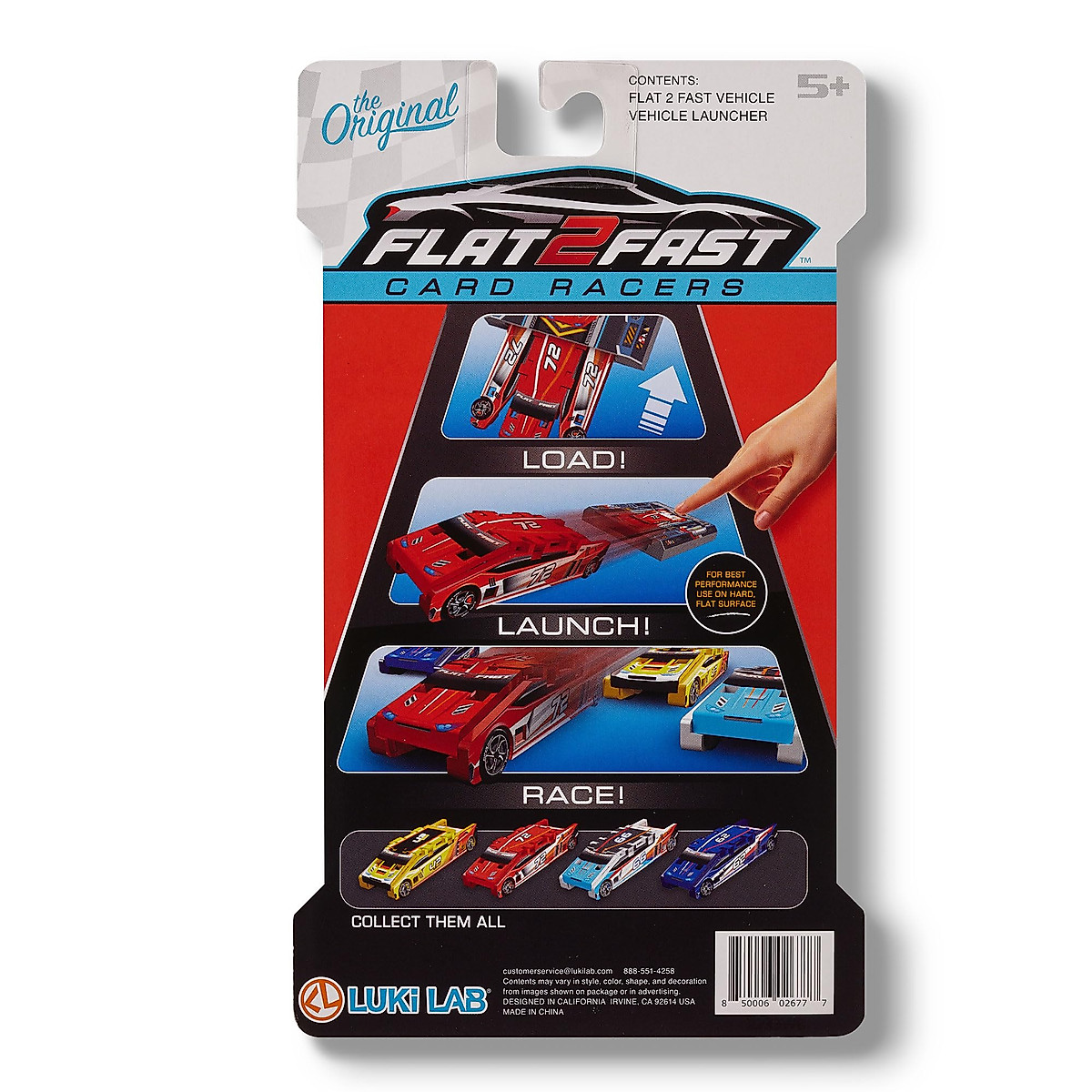 Flat 2 Fast Red 72 Card Racer | Load, Launch, Race - Pocket-Sized Racecar Toy Ages 5 and up (Sold Each)