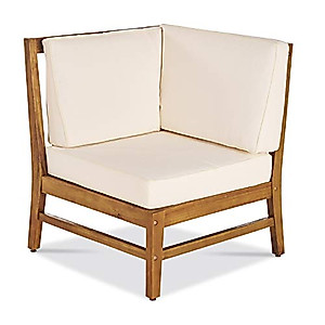 Christopher Knight Home Perla Outdoor Acacia Wood Sofa Set with Water Resistant Cushions, 7-Pcs Set, Teak Finish / Cream