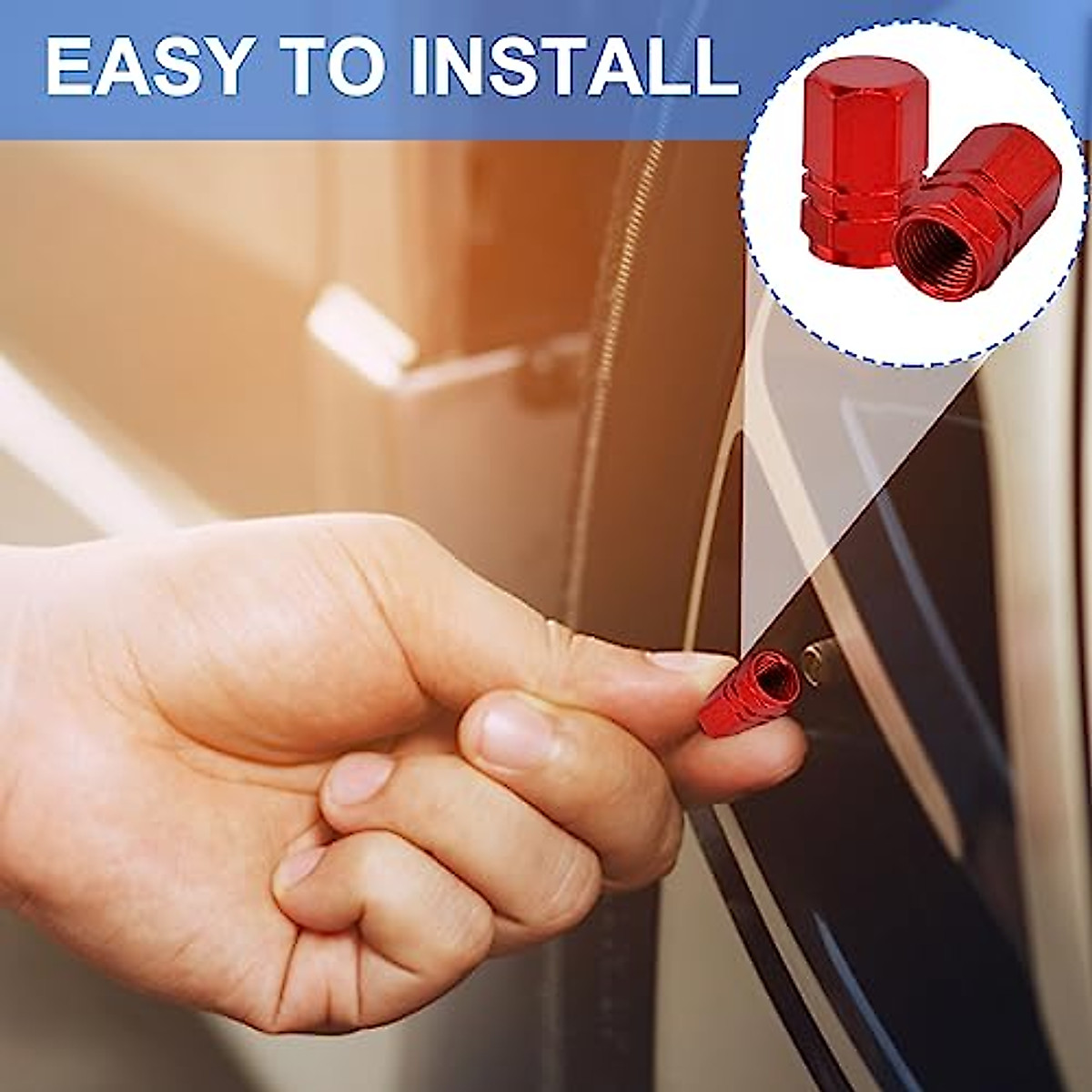 Valve Stem Caps, Car Tire Valve Caps, 12 Pcs Aluminum Alloy Leakproof Universal Wheel Valve Stem Covers for Vehicle Truck Motorcycle Bike(Red)