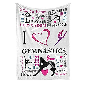 CHILL·TEK Blanket I Love Gymnastics Flannel Fleece Blanket Super Soft Bed Throw Blanket Warm Cosy Velvet Blanket Lightweight Sofa Blanket Luxurious Carpet for Women Men Kids 50"x40"