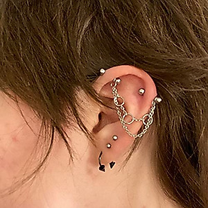 QWALIT 16gauge Industrial Earrings Chain Industrial Piercing Jewelry with Chain Industrial Bar Piercing Surgical Stainless Steel Double Helix Earrings for Women