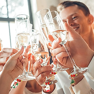 Hicarer 36 Pieces Christmas Wine Charms Wine Glass Markers Holiday Stem Glass Charms Drink Identifier for Birthday Wedding Anniversary Thanksgiving Parties