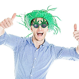 5 Pairs Marijuana Glasses Glittered Weed Glasses Pot Leaf Round Lens Sunglasses for Halloween Costume Green