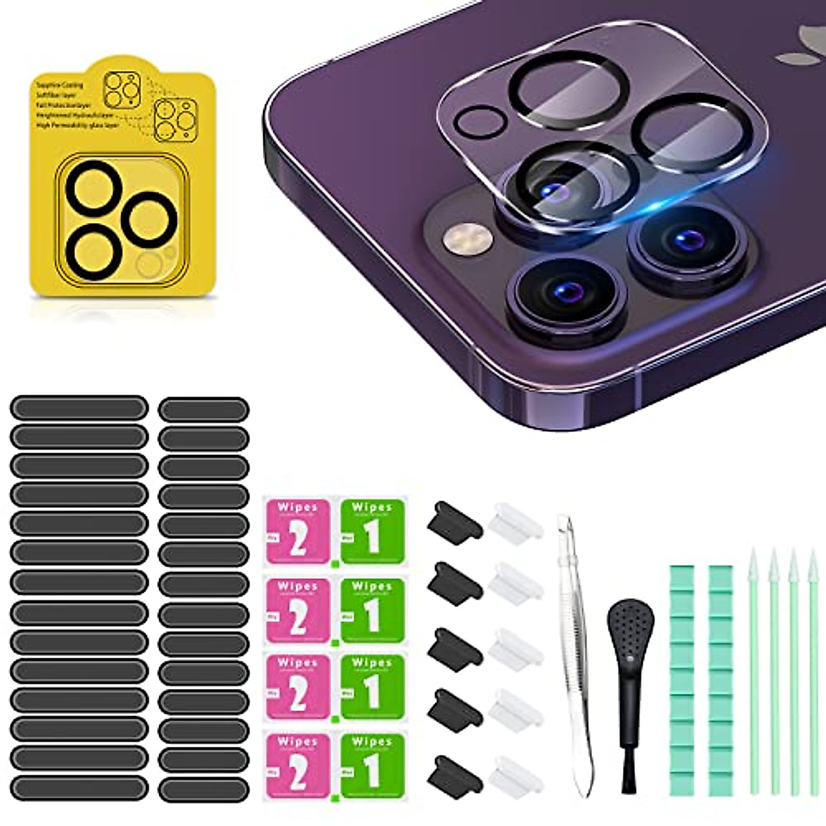 [8 in1] for iPhone 14 Pro/Pro Max Camera Lens Protector,iPhone Dust Plug,iPhone Speaker Cover,Multi-Function Protection Cleaning Kit Tool for iPhone 14Pro/Pro Max,iPhone 14 Pro Speaker Dust Cover