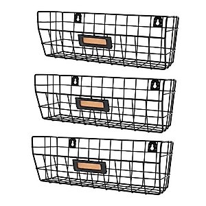 Wall Mounted Wire Basket Kitchen Storage Pantry Organizer Fruit Basket Varying Sizes Set of 3 Black