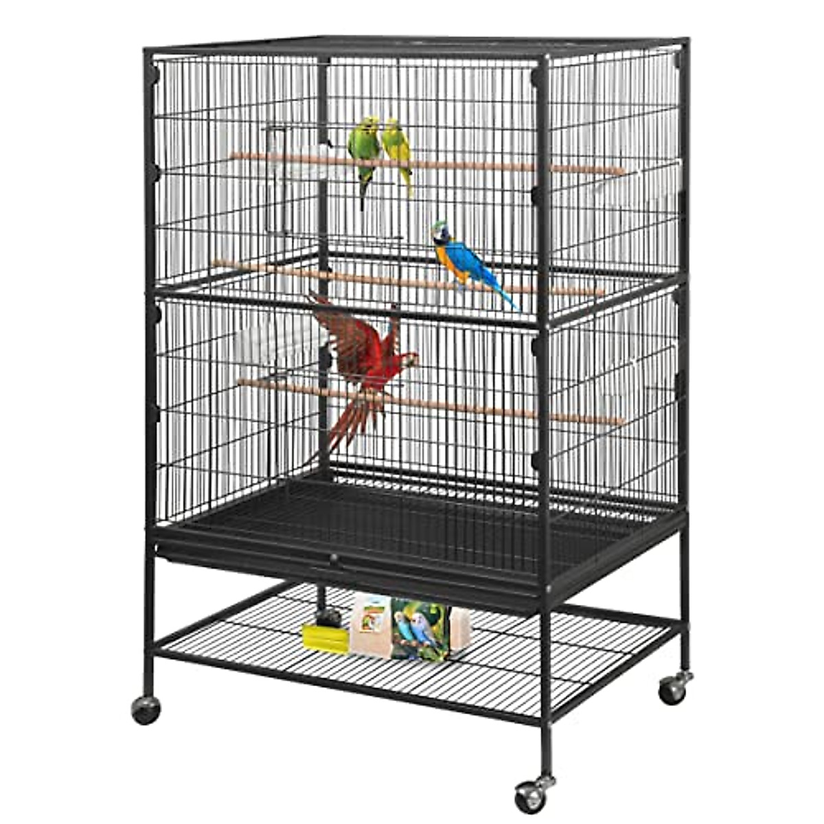 Jhsomdr Bird Cage 52 Inch Standing Wrought Iron Large Parrot Cage for Cockatiels African Grey Quaker Parrotlet Green Cheek Indian Ring Neck Pigeons Parakeets Flight Cage with Rolling Stand