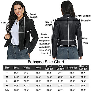 Fahsyee Faux Leather Jacket for Women, Moto Biker Slim Vegan MotorcycleZipper Coat Outwear, Black, Size M