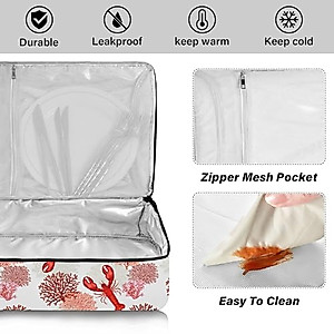 Kcldeci Insulated Thermal Food Carrier Insulated Casserole Carrier for Hot or Cold Food,Tropical Marine Lobster Corals Insulated Tote Bag for Potluck Cookouts Parties Picnic,Lasagna Lugger