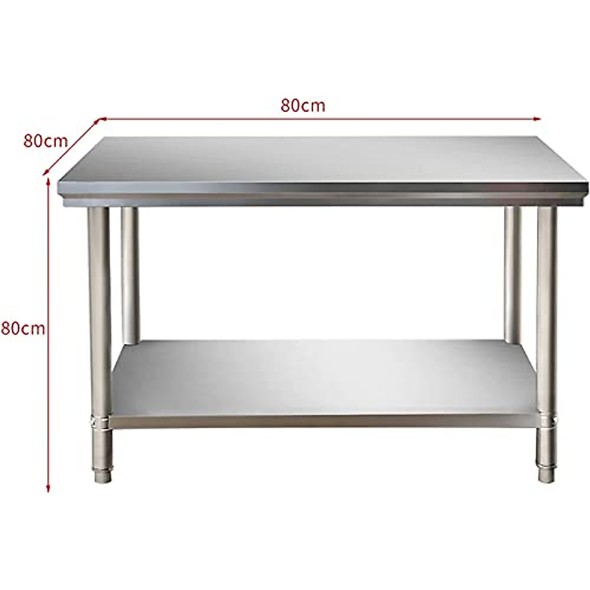 Commercial Kitchen Work Catering Table for Hotel, Kitchen Work Table Commercial Stainless Steel Worktable Work Bench with Adjustable Table Foot Scratch Resistent Rack (Size : 80x80x80cm)