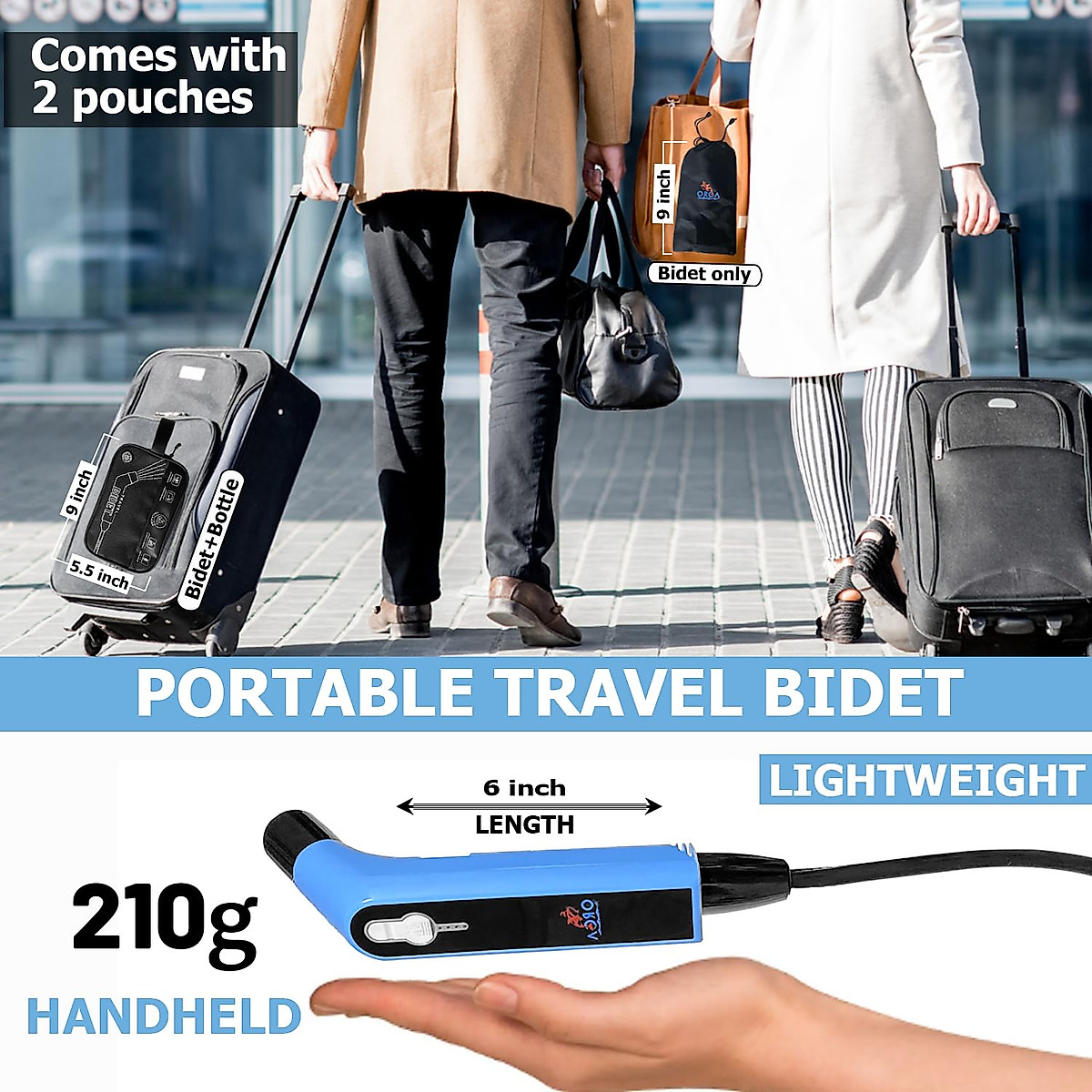 Orca Portable Bidet, Portable Travel Bidet Bottle Handheld Personal Bidet Sprayer, Electric Sprayer Travel Bidet Camping Bathroom Personal Hygiene Cleaning Baby Care Toilet Bidet Sprayer Cleaning