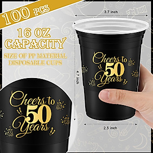 Mifoci 100 Pack Cheers to 40 50 60 70 Years Birthday Cups 16 oz Disposable Party Cups Decorations for Birthday Party Favors Men Women Wedding Anniversary Supplies(50th)