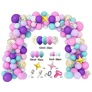 Amandir 138pcs Unicorn Balloons Arch Garland Kit, Unicorn Birthday Party Decorations for Girls Confetti Light Purple Aqua Blue Pink Balloons Set Wedding Baby Shower Party Supplies