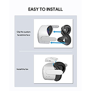 AUBIKA Cooling Fan + Removable Face Pad for Meta/Oculus Quest 2 Accessories, Facial Interface with Soft Sweatproof PU Cover, Air Circulation to Anti Fogging and Reduce Facial Stuffiness