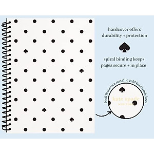 Kate Spade New York Black/White Mini Spiral Notebook, 8.25" x 6.75" Journal Notebook with 112 Lined Pages, Black Spade Dot