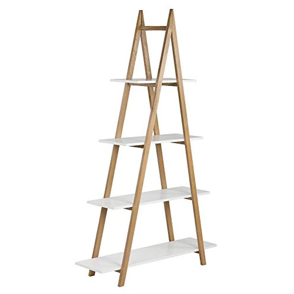 Universal Expert Abacus 4-Tier Ladder Bookcase, Leaning Free Stand Wood Bookshelf Frame Storage Rack, Display Shelf for Home Office, Oak and White