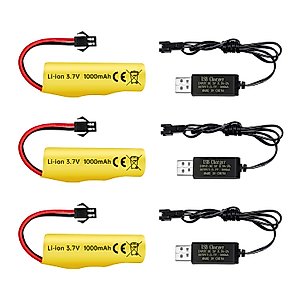 sea jump 3PCS 3.7V 1000mAh Li-ion Battery with USB Charging Cable for TB202 TB201 TM201 TM202 TC141 DE35 DE38 DE40 DE50 DE84 S767 SL-356A 1220A RC Stunt Car RC Toy Car RC Rolling Car Battery