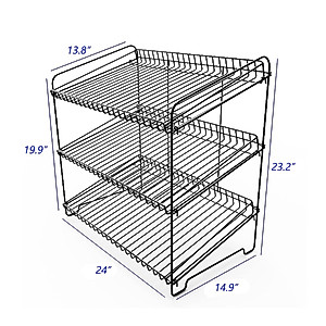 FixtureDisplays® 24" Wide X 14.9" Deep X 23.2" Tall 3-Open-Shelf Wire Rack for Countertop Chips Snack Book Display Organizer Concession Theatre Kitchen Pantry Stand Black 19396-NEW-NF