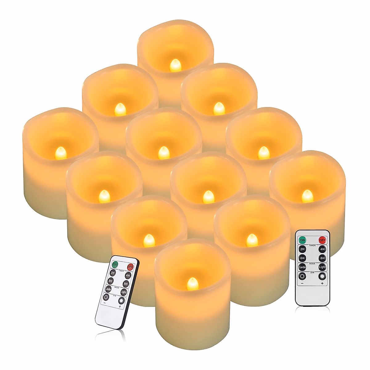 Vickiss Flameless Candles LED Candles Set of 12 (D:3" X H:4") Battery Operated Candles Flickering Bulb Pillar Ivory Real Wax Electric Candles with Remote and Timer for Home Decoration