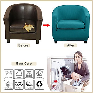 Lellen Club Chair Slipcover with Seat Cushion Cover Round Tub Accent Armchair Cover Reusable Sofa Stretch Covers for Living Room Bedroom Office Dining Room Barrel Chair Protector（Teal Suit ）