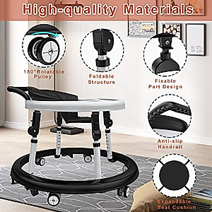 Baby Walker for Boys Girls, Foldable Baby Walker with Wheels, Adjustable Height Activity Mute Anti-Rollover Infant Walker for Toddler 6-18 Months