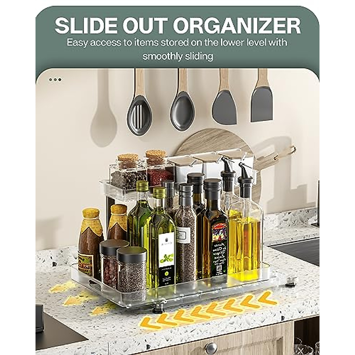 Under Sink Organizer and Storage, 2 Tier Sliding Under Sink Shelf, L Shaped Pull Out Cabinet Basket Organizer, Multi-Purpose Slide Out Organizer Rack for Bathroom, Kitchen, Clear