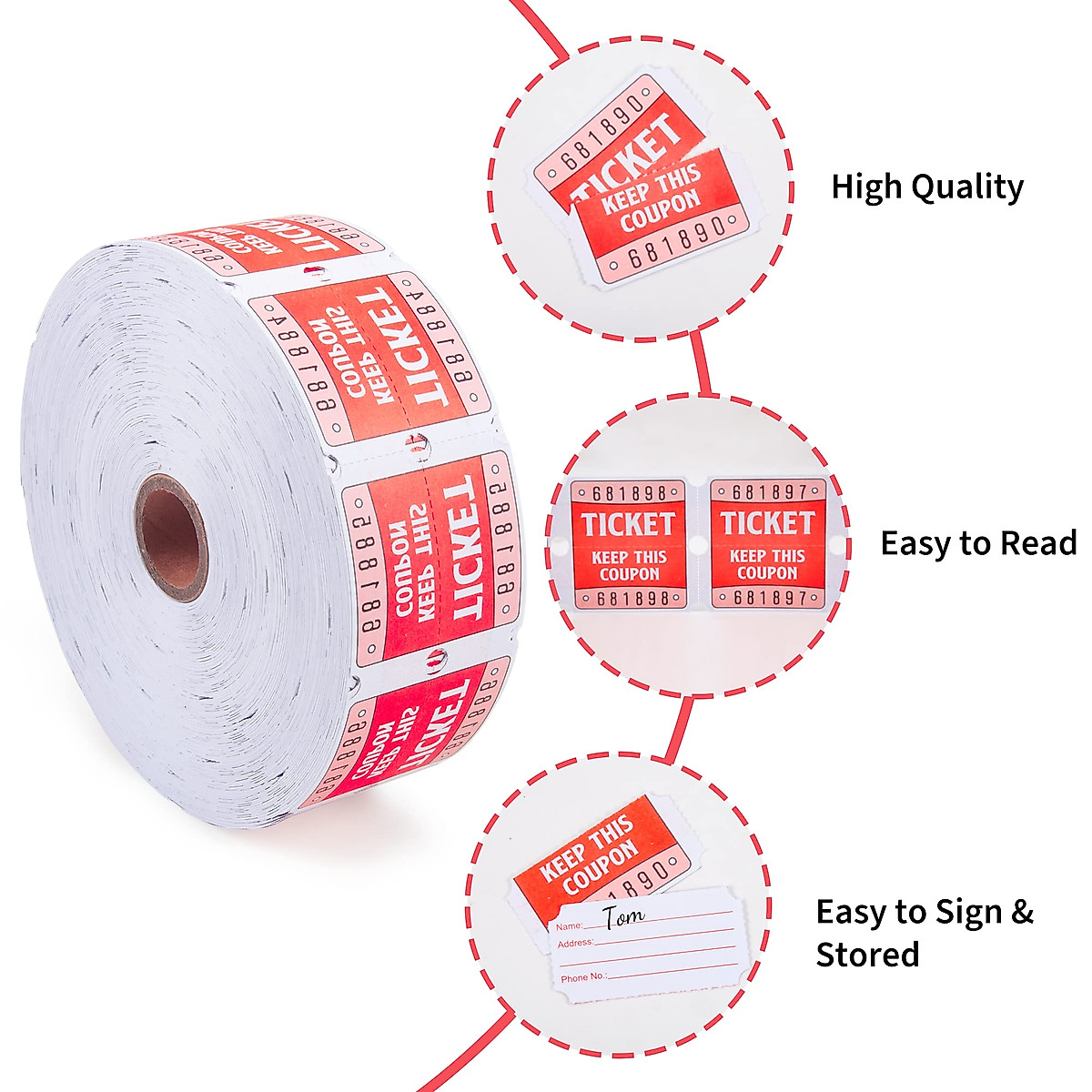 L LIKED Raffle Tickets Double Roll 2000 Tickets Consecutively Numbered 50/50 Raffle Tickets for All Event Party Prize Drawing Perforated Stubs (Easy Read Red)