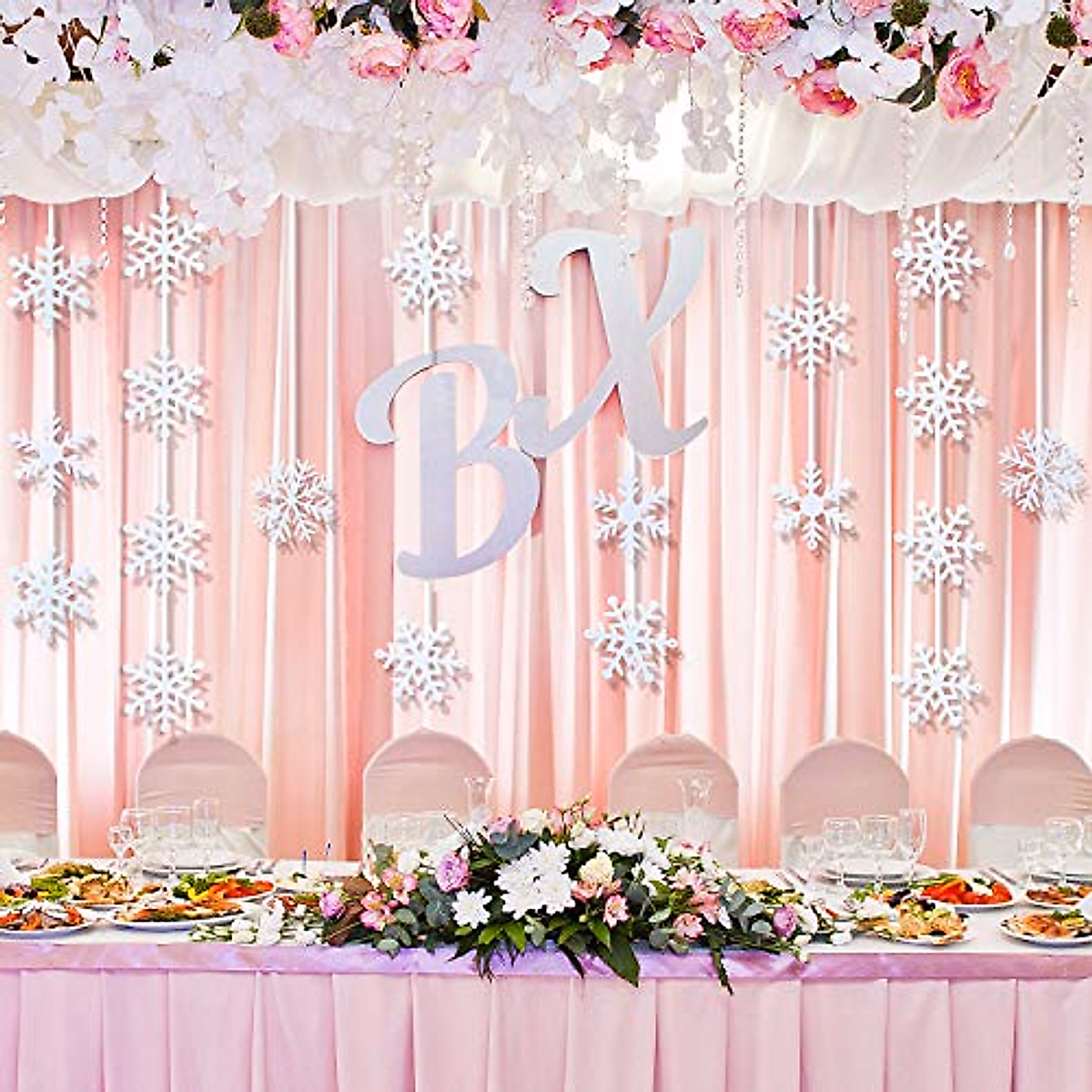 120 Pieces 10 Sets Snowflake Hanging Garland White Snowflakes Decorations Winter Frozen Birthday Party Supplies Decorations