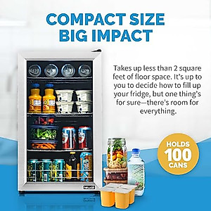 NewAir Small Cooler 2.4 Cu. Ft. Mini Fridge for Bedroom in Stainless Steel, 100 Can Capacity Beverage Refrigerator with 5 Custom Temperature Settings for Beer, Wine, Soda, and Cooler Drinks