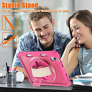 Batianda Case for iPad Mini 6 8.3 Inch 2021 with Pencil Holder Heavy Duty Rugged Shockproof Tablet Cover with 360° Rotating Hand Strap Foldable Hidden Stand & Shoulder Strap, Pink