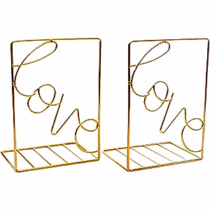 Bookends Gold , Decorative Metal Book Ends Supports for Shelves (1 Pair) (Gold)