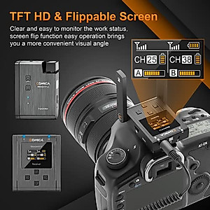 COMICA BoomX-U2 UHF Wireless Lavalier Microphone System with Dual-Channel Recording, Noise Reduction, 394' Range, Screen Flip, Lav Mic for Camera Smartphone Podcast Interview YouTube Facebook Live