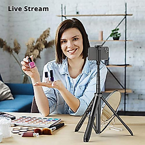 ATUMTEK 51" Selfie Stick Tripod, All in One Extendable Phone Tripod Stand with Bluetooth Remote 360° Rotation for iPhone and Android Phone Selfies, Video Recording, Vlogging, Live Streaming, Black