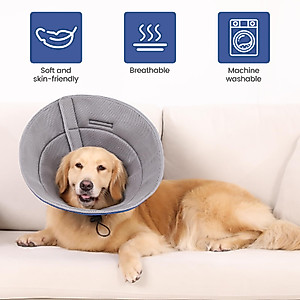 PETTOM Soft Dog Cone Collar, Adjustable Dog Recovery Cone Collar, Reflective Bands Breathable Elizabethan Collar for Large Medium Small Dogs Anti-Bite Anti-Lick Protective Wound (L)